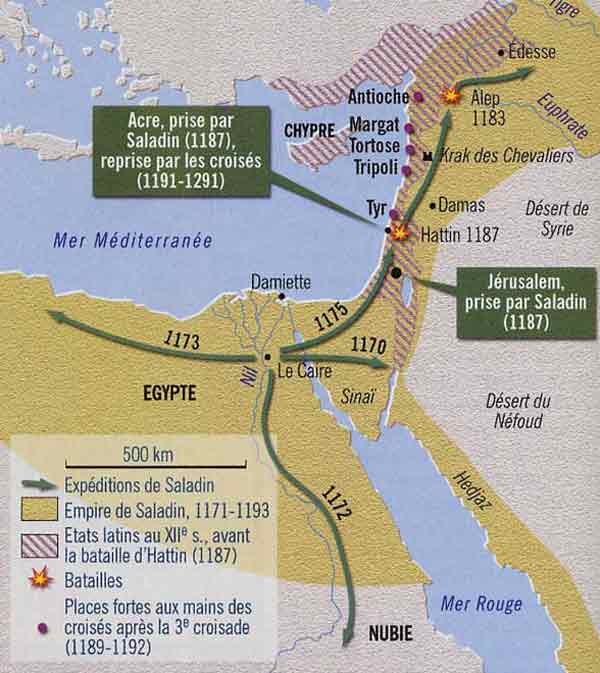 Carte de la progression de Saladin